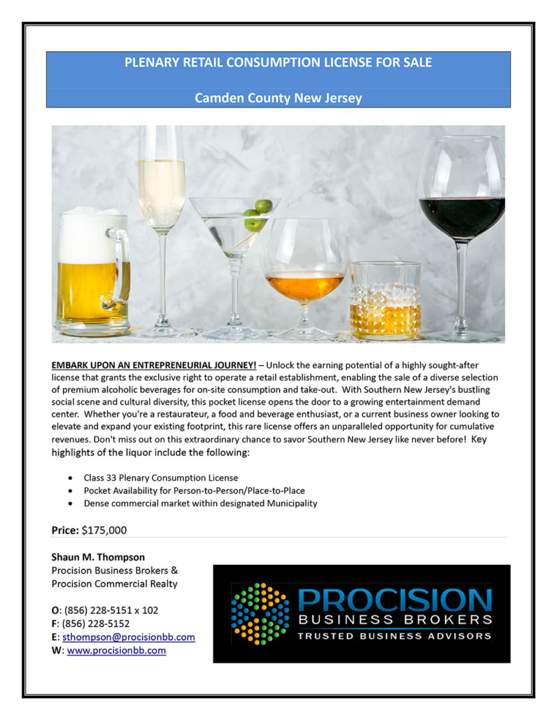 For Sale - Camden County Liquor License | Procision Business Brokers
